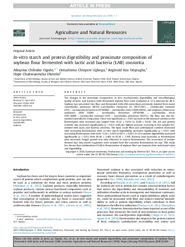 (PDF) In-vitro starch and protein digestibility and proximate ...