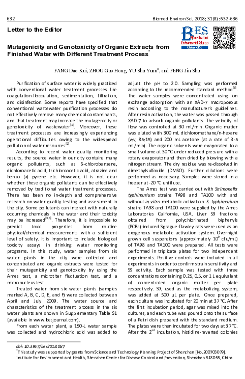 (PDF) Mutagenicity and Genotoxicity of Organic Extracts from Finished ...