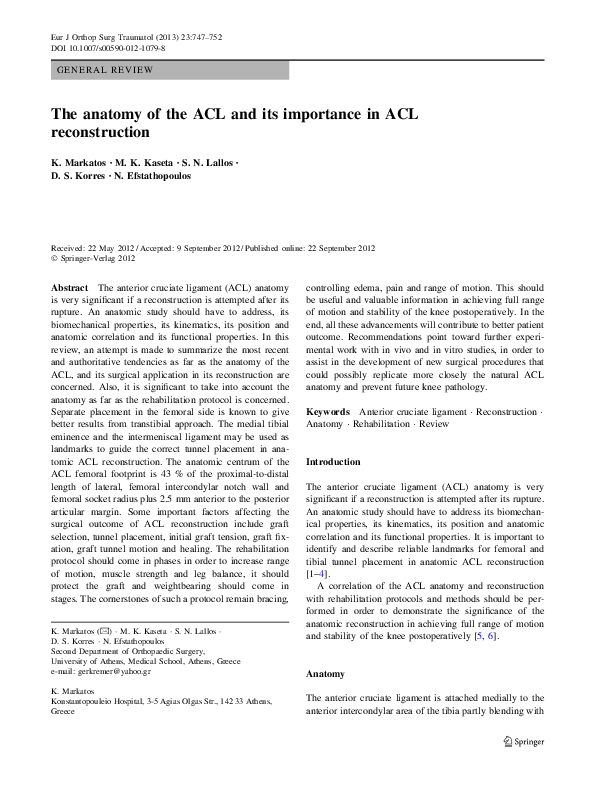 (PDF) The anatomy of the ACL and its importance in ACL reconstruction