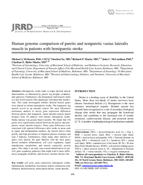 (PDF) Human genome comparison of paretic and nonparetic vastus ...