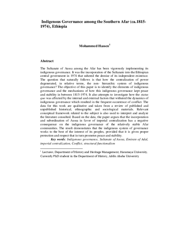 (PDF) Indigenous Governance among the Southern Afar (ca. 1815-1974 ...