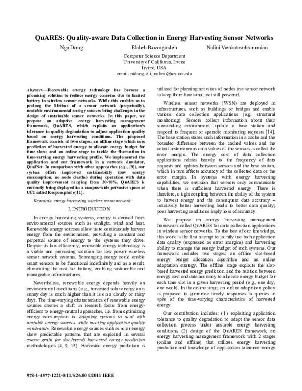 (PDF) QuARES: Quality-aware data collection in energy harvesting sensor networks