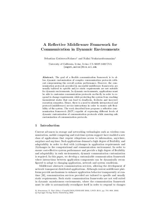 Pdf A Reflective Middleware Framework For Communication In Dynamic Environments