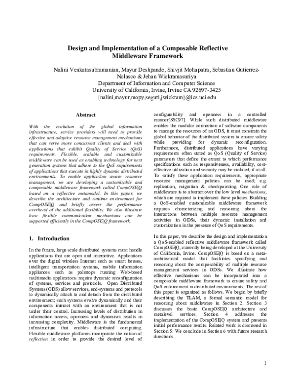 Pdf Design And Implementation Of A Composable Reflective Middleware Framework
