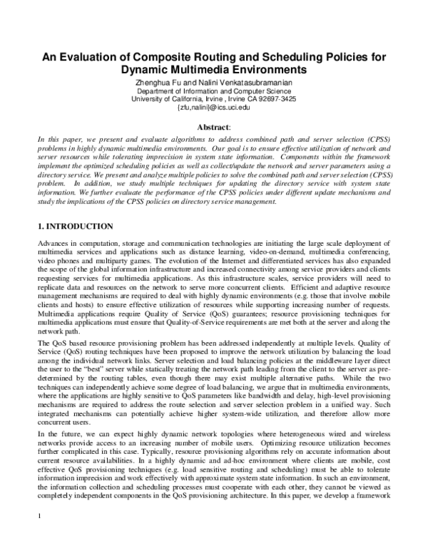 (PDF) An Evaluation of Composite Routing and Scheduling Policies for Dynamic Multimedia Environments
