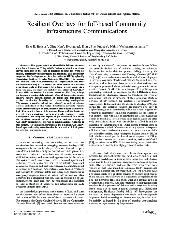 (PDF) Resilient Overlays for IoT-Based Community Infrastructure Communications | Nalini ...