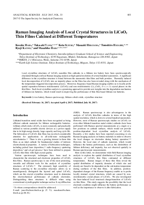 (PDF) Raman Imaging Analysis of Local Crystal Structures in LiCoO2 Thin ...