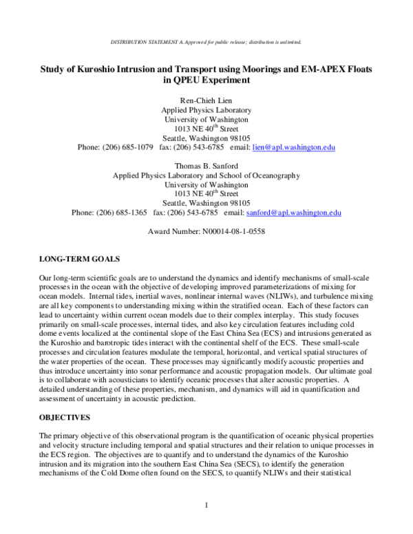 (PDF) Study of Kuroshio Intrusion and Transport using Moorings and EM ...