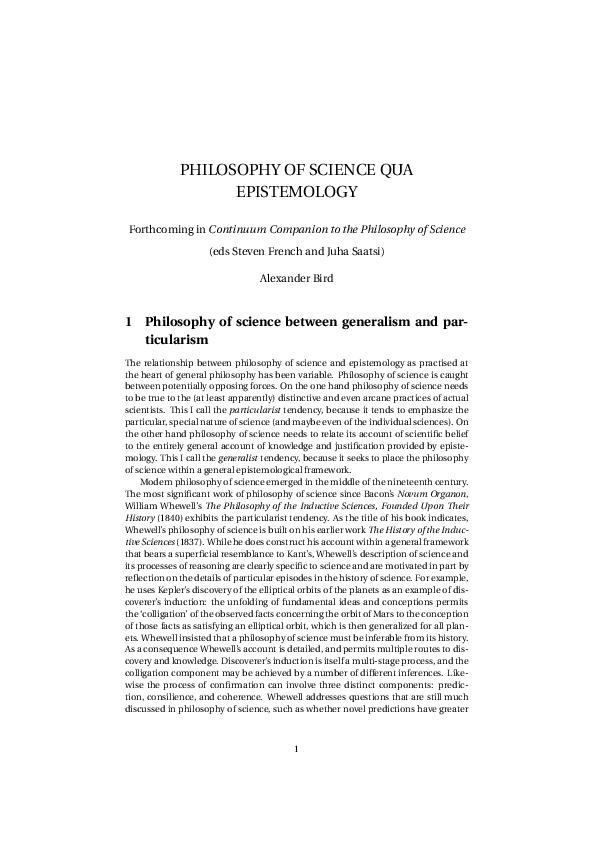 (PDF) Philosophy of Science and Epistemology