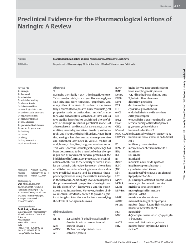 (PDF) Preclinical Evidence for the Pharmacological Actions of Naringin ...