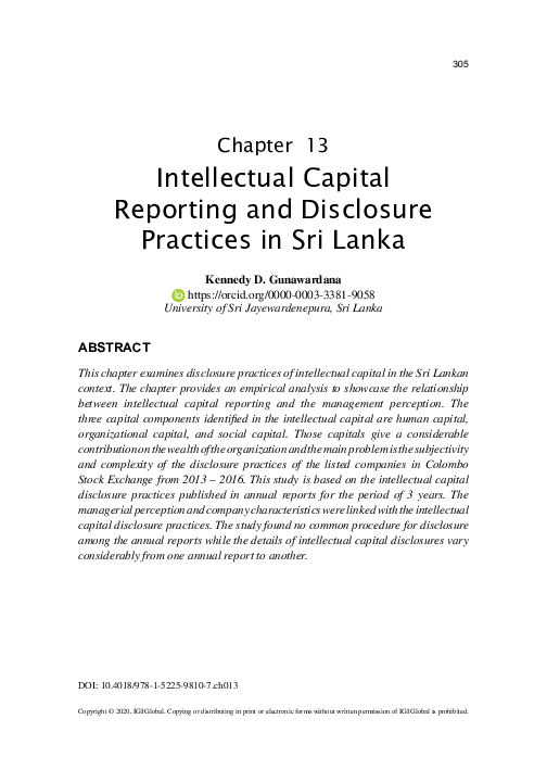 (PDF) Intellectual Capital Reporting and Disclosure Practices in Sri Lanka