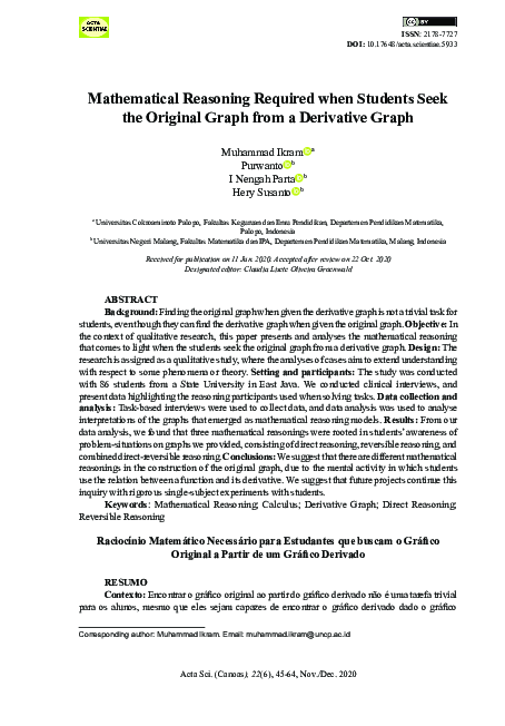 (PDF) Mathematical Reasoning Required when Students Seek the Original ...