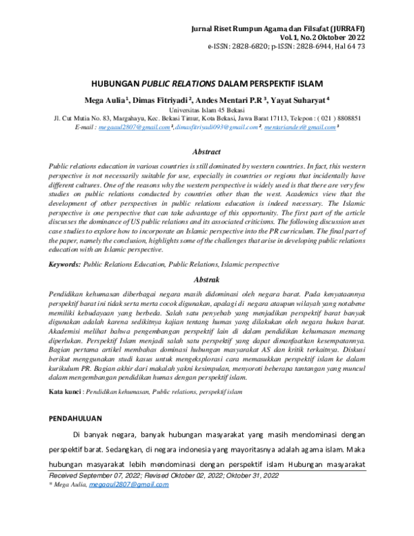 (PDF) Hubungan Public Relations Dalam Perspektif Islam