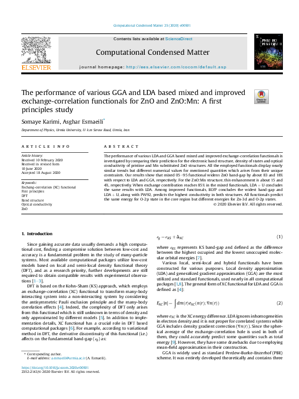 (PDF) The performance of various GGA and LDA based mixed and improved ...
