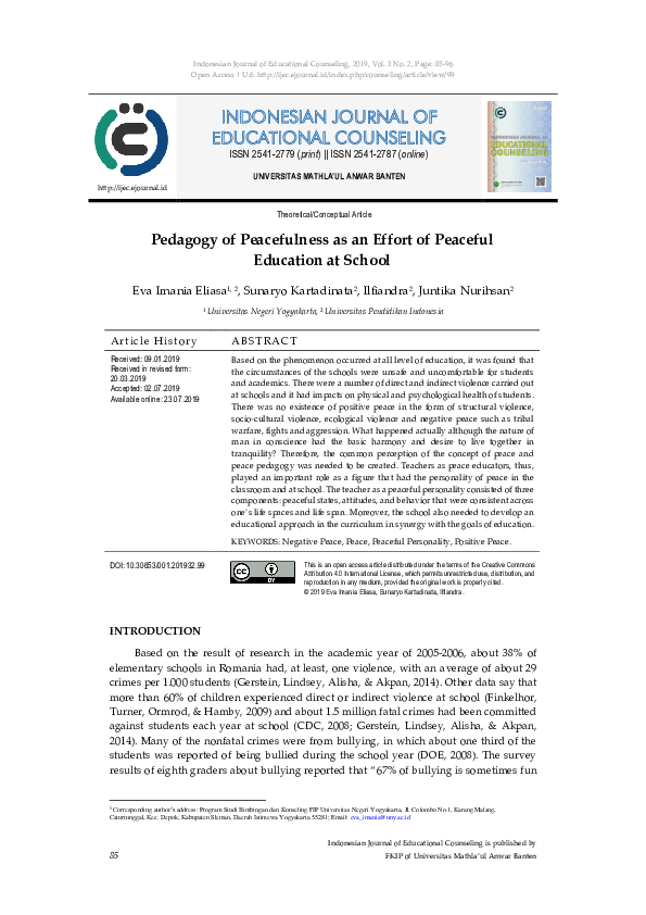 (PDF) Pedagogy of Peacefulness as an Effort of Peaceful Education at School