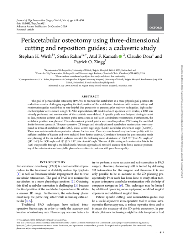(PDF) Periacetabular osteotomy using three-dimensional cutting and ...