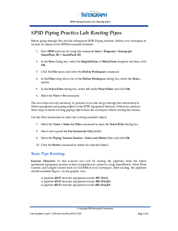 (PDF) SP3D Piping Practice Lab: Routing Pipes (PDF) SP3D Piping Practice Lab: Routing Pipes