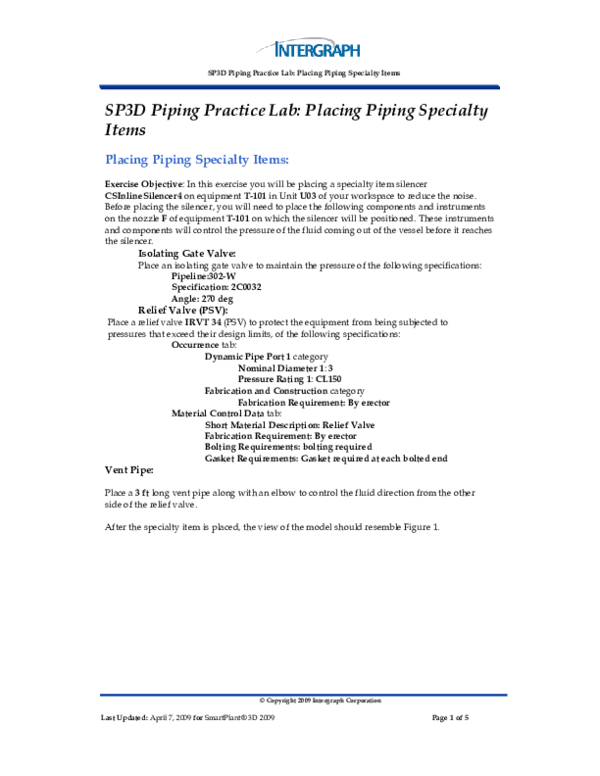 (PDF) SP3D Piping Practice Lab: Placing Piping Specialty Items