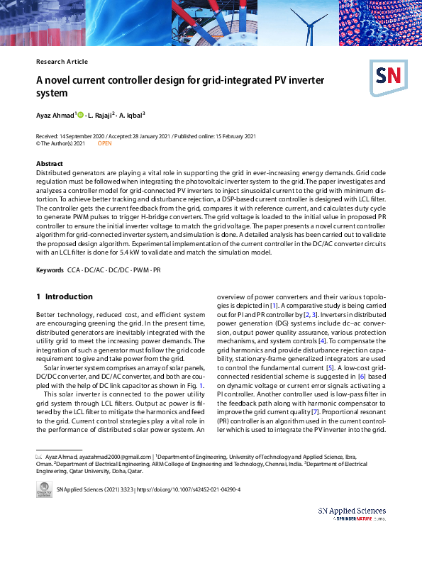 (PDF) A novel current controller design for grid-integrated PV inverter ...