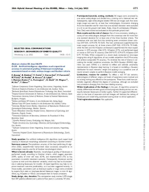 (PDF) O-285 Artificial intelligence algorithms reach expert-level ...