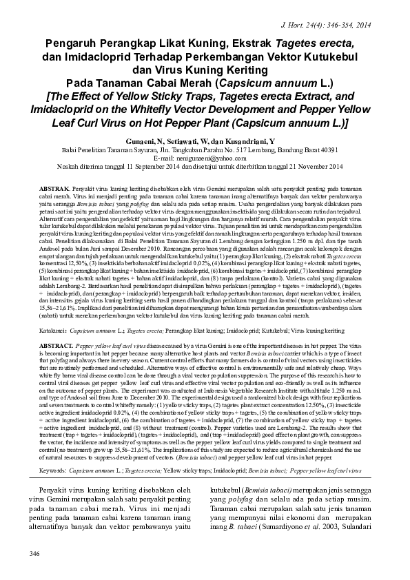 (PDF) Pengaruh Perangkap Likat Kuning, Ekstrak Tagetes erecta, dan ...
