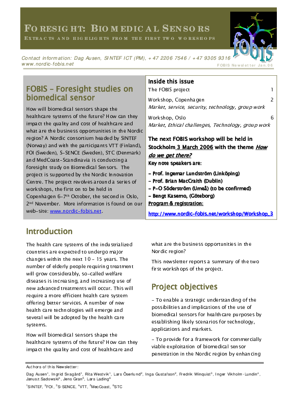 (PDF) Foresight: Biomedical sensors: Extracts and highlights from the ...