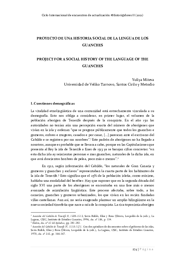 (PDF) PROYECTO DE UNA HISTORIA SOCIAL DE LA LENGUA DE LOS GUANCHES ...