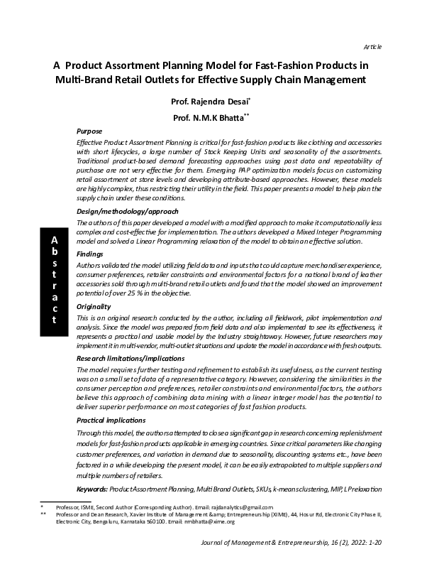(PDF) A Product Assortment Planning Model for Fast-Fashion Products in ...