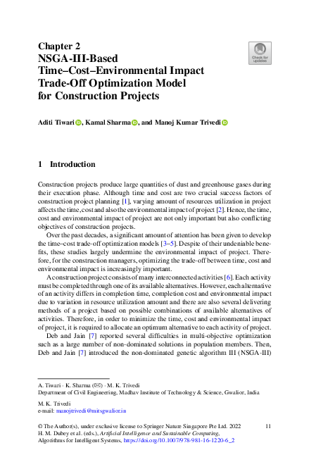 Pdf Nsga Iii Based Timecostenvironmental Impact Trade Off Optimization Model For 