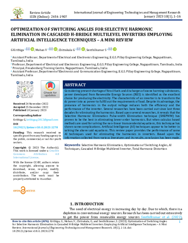 (PDF) OPTIMIZATION OF SWITCHING ANGLES FOR SELECTIVE HARMONIC ELIMINATION IN CASCADED H-BRIDGE ...
