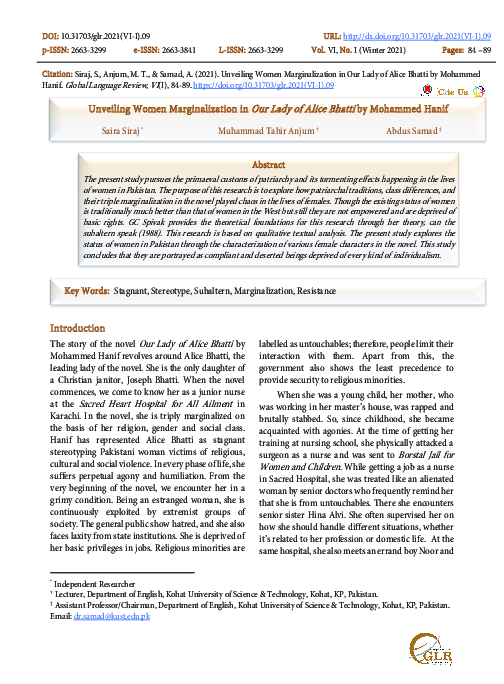 (PDF) Unveiling Women Marginalization in Our Lady of Alice Bhatti by ...