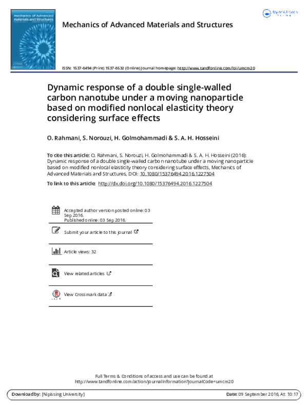 (PDF) Dynamic response of a double, single-walled carbon nanotube under a moving nanoparticle ...