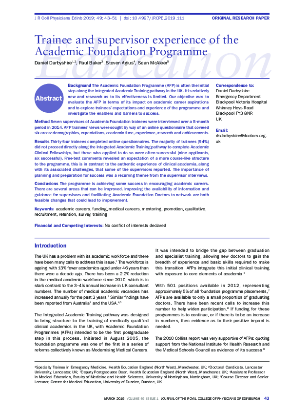 (PDF) Trainee and supervisor experience of the Academic Foundation ...