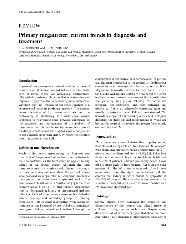 (PDF) Primary megaureter: current trends in diagnosis and treatment