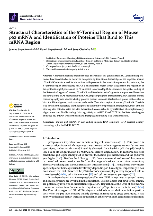 (PDF) Structural Characteristics of the 5′-Terminal Region of Mouse p53 ...