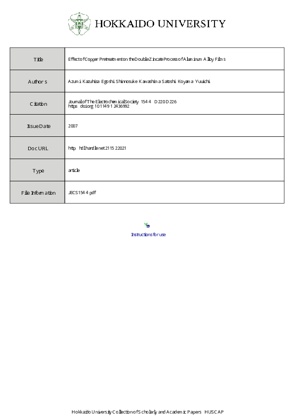(PDF) Effect of Copper Pretreatment on the Double Zincate Process of ...