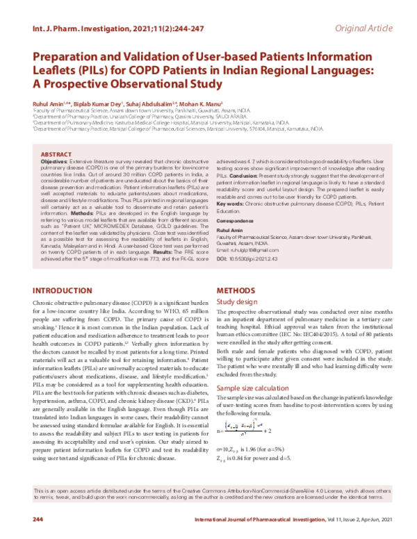 (PDF) Preparation and Validation of User-based Patients Information Leaflets (PILs) for COPD ...