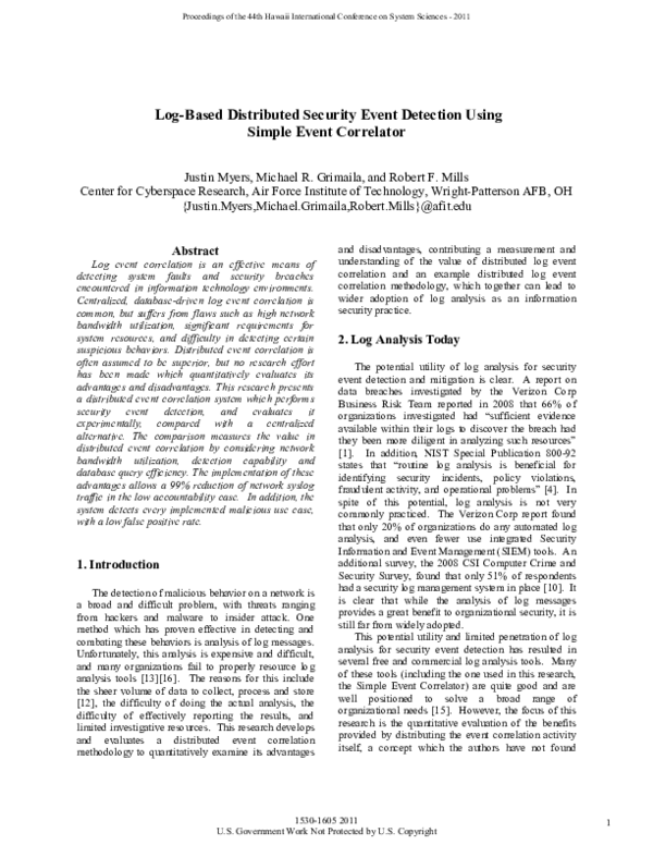 Pdf Log Based Distributed Security Event Detection Using Simple Event Correlator