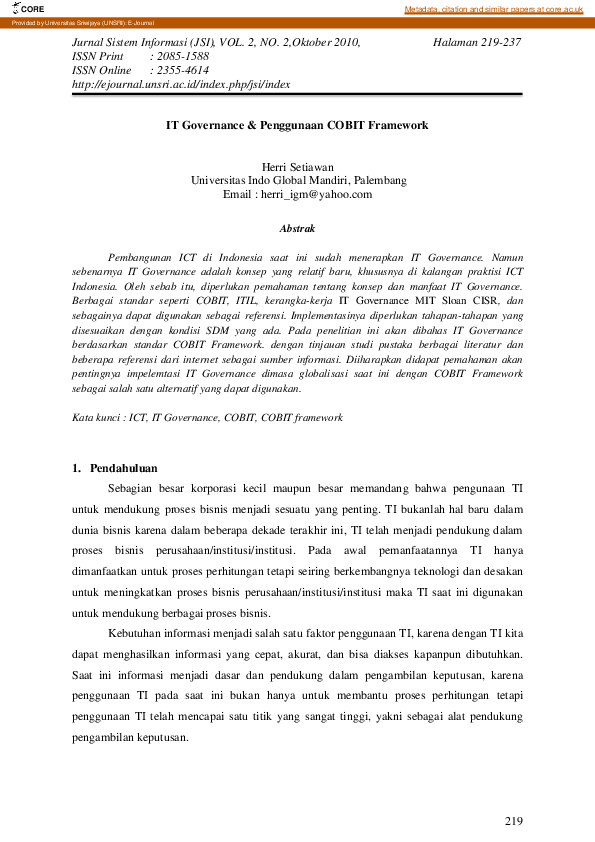 (PDF) IT Governance & Penggunaan COBIT Framework (PDF) IT Governance & Penggunaan COBIT Framework