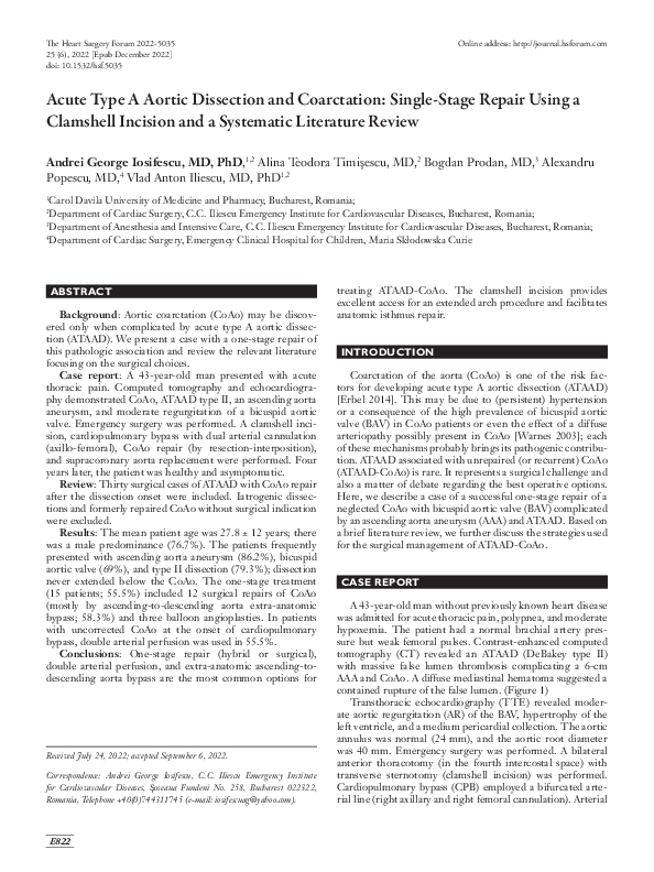 (PDF) Acute Type A Aortic Dissection and Coarctation: Single-Stage ...