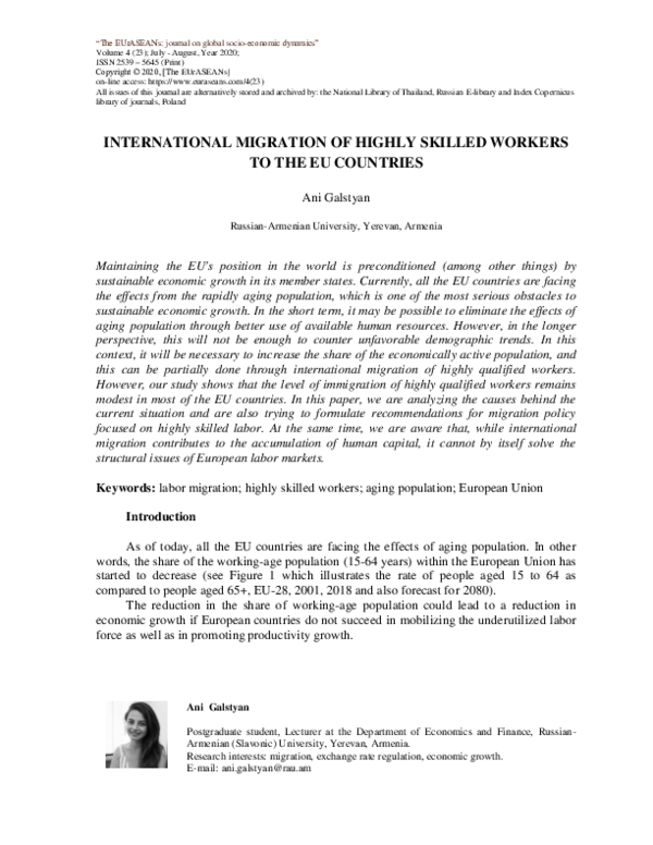 (PDF) International Migration of Highly Skilled Workers to the Eu Countries