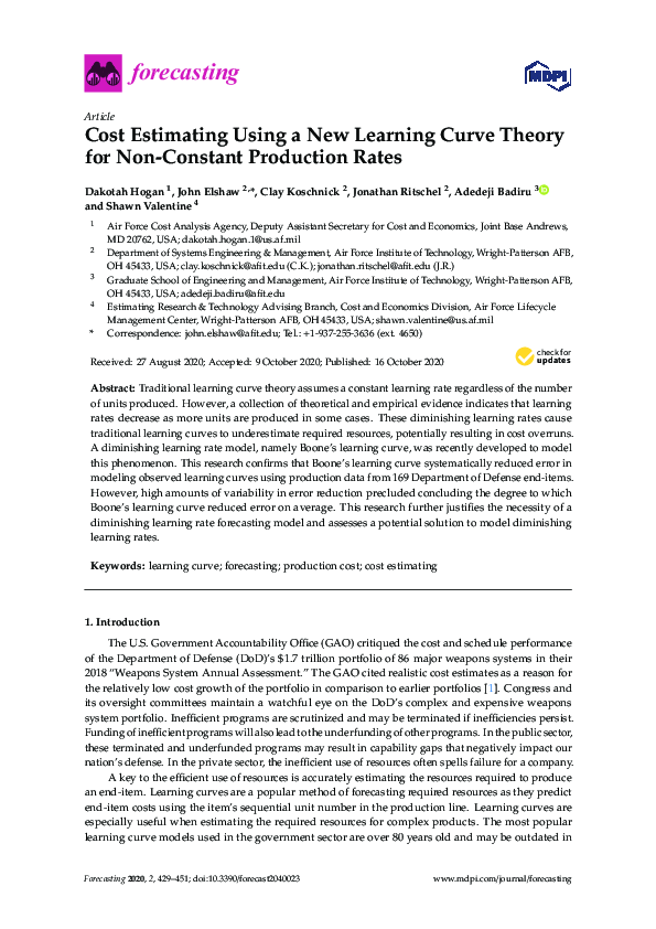 (PDF) Cost Estimating Using a New Learning Curve Theory for Non ...