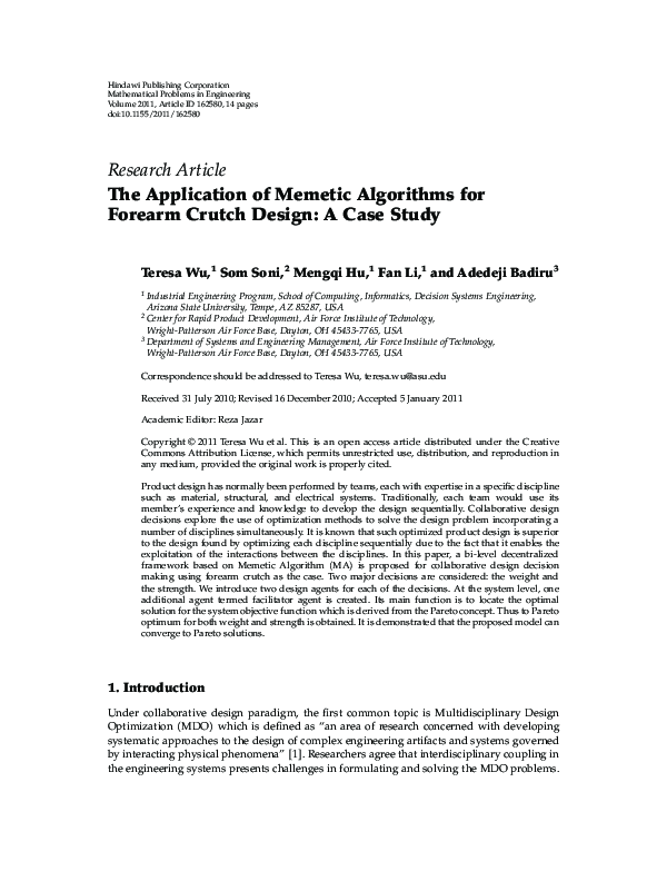 (PDF) The Application of Memetic Algorithms for Forearm Crutch Design ...