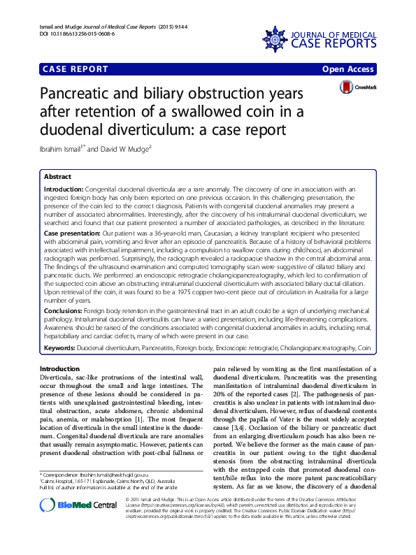 Pancreatic and biliary obstruction years after retention of a swallowed ...
