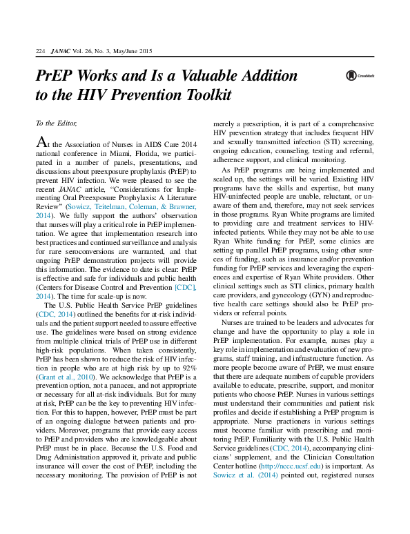 (PDF) PrEP Works and Is a Valuable Addition to the HIV Prevention Toolkit