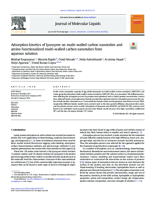 (PDF) Lysozyme Adsorption on Carbon Nanotubes