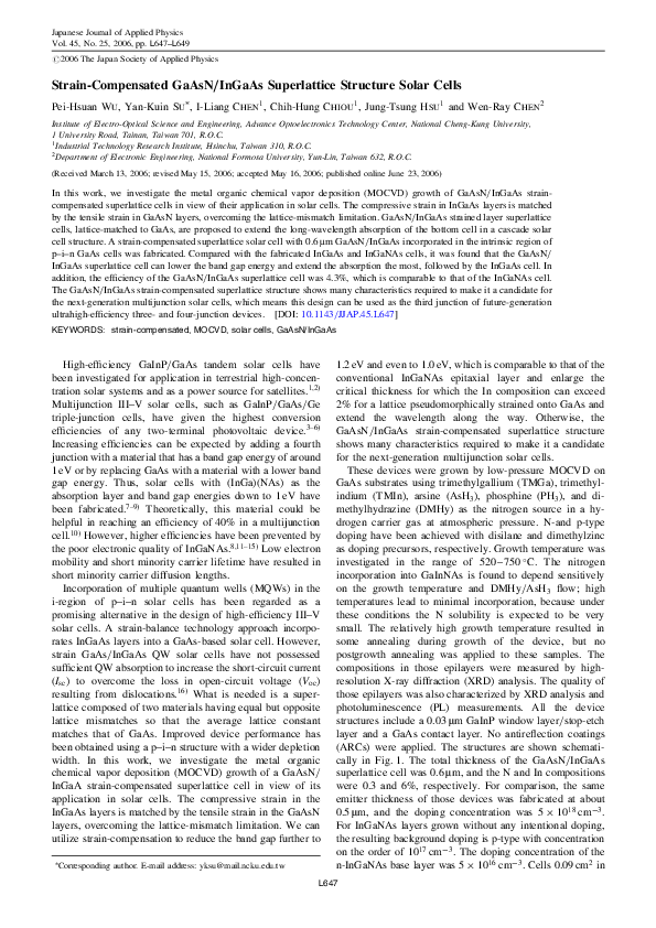 (PDF) Strain-Compensated GaAsN/InGaAs Superlattice Structure Solar Cells