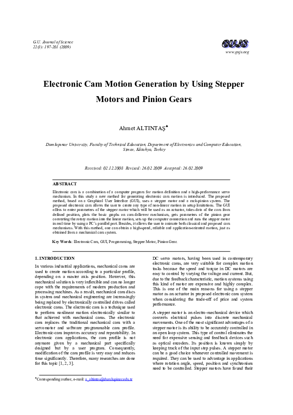 (PDF) Electronic Cam Motion Generation by Using Stepper Motors and ...