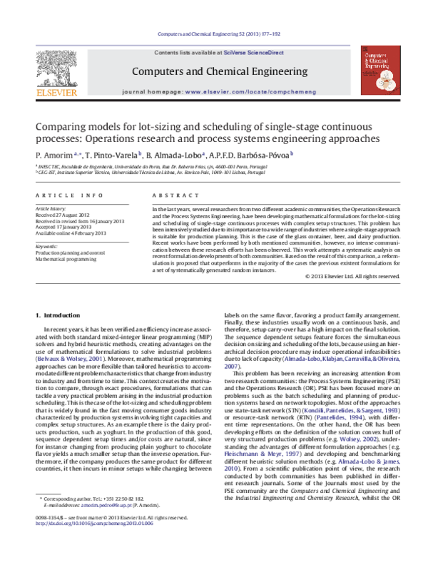 Pdf Comparing Models For Lot Sizing And Scheduling Of Single Stage Continuous Processes