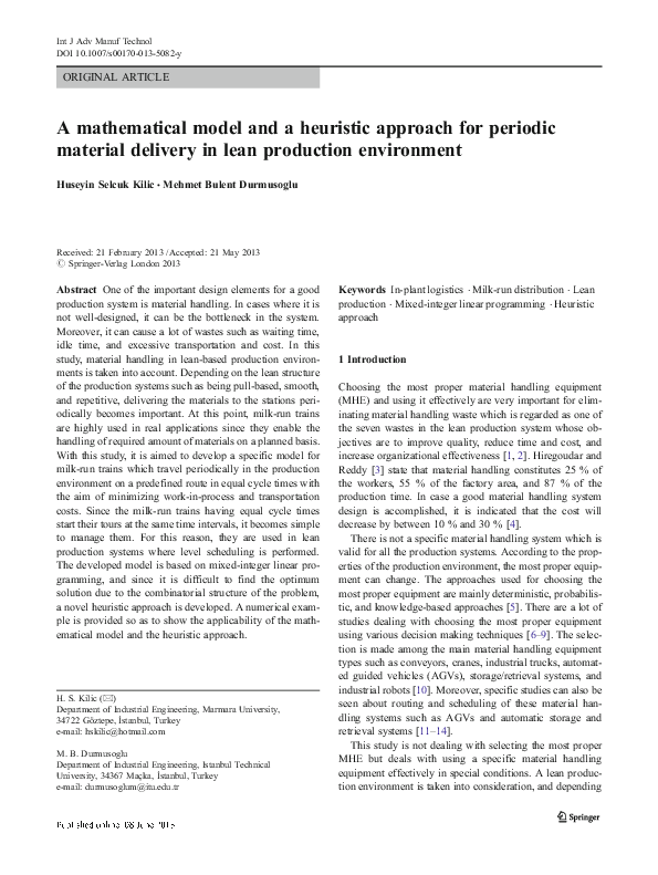 Pdf A Mathematical Model And A Heuristic Approach For Periodic